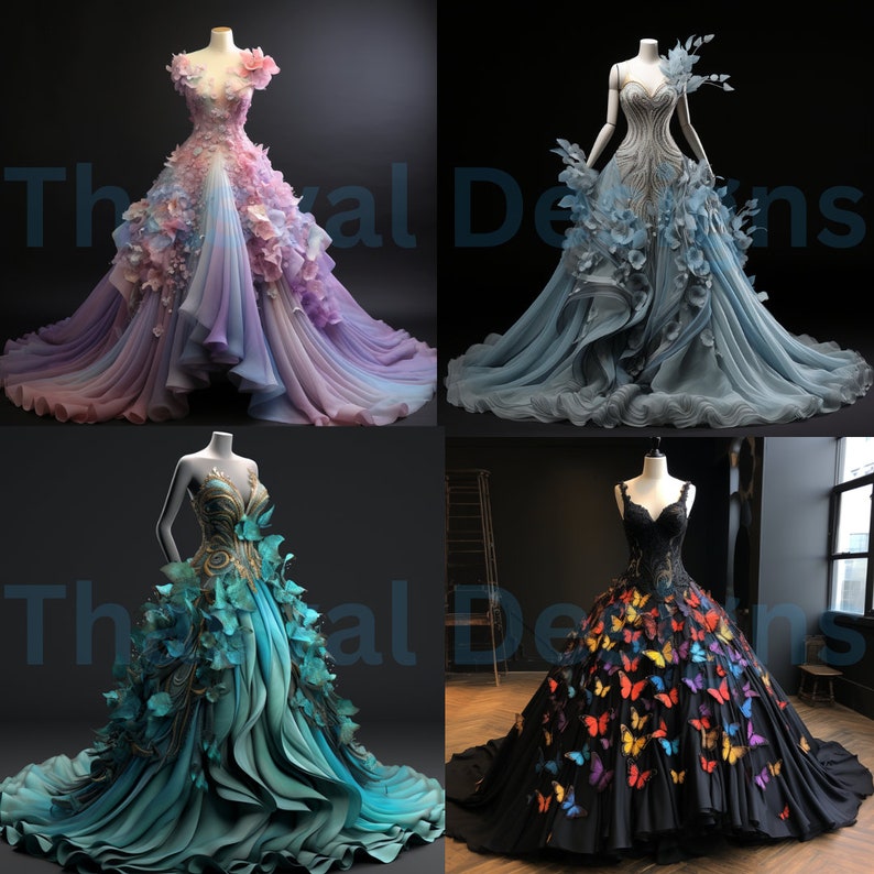 Elegant Prom Dresses Design Front and Back Clipart,23high-quality Pngs ...