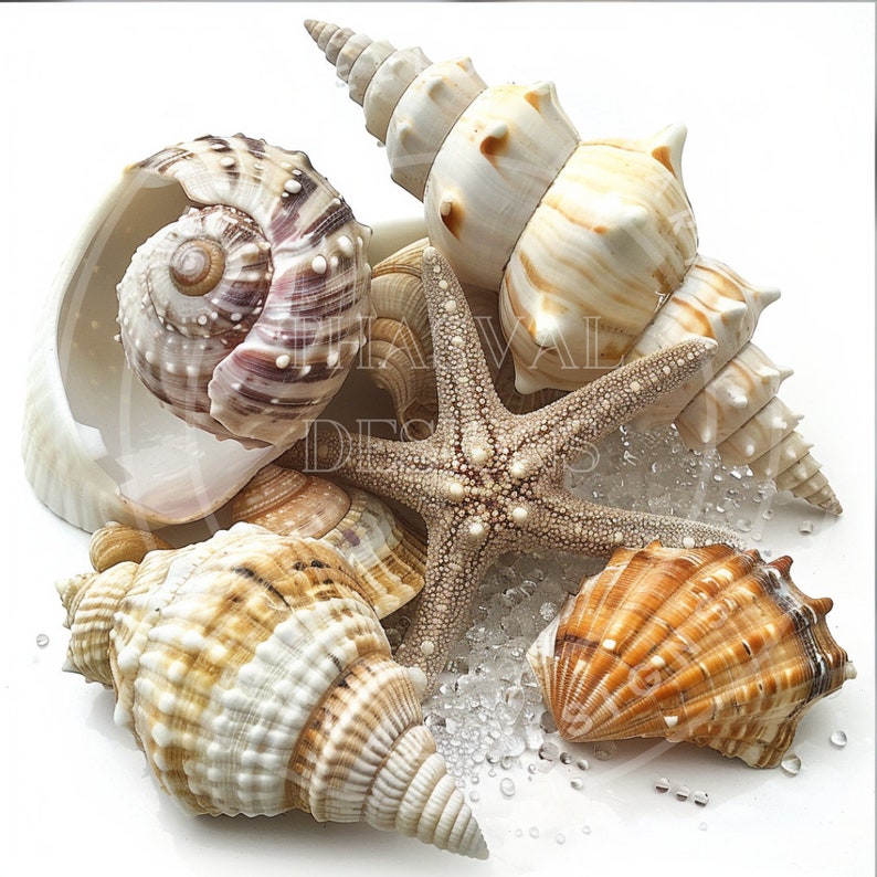 Sea Shells Clipart Set-2, 10 High-quality Pngs, Beach Clipart, Seashell ...