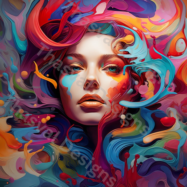 Abstract Woman Face Art, 7 High Quality Pngs, Bright and Colorful Woman ...