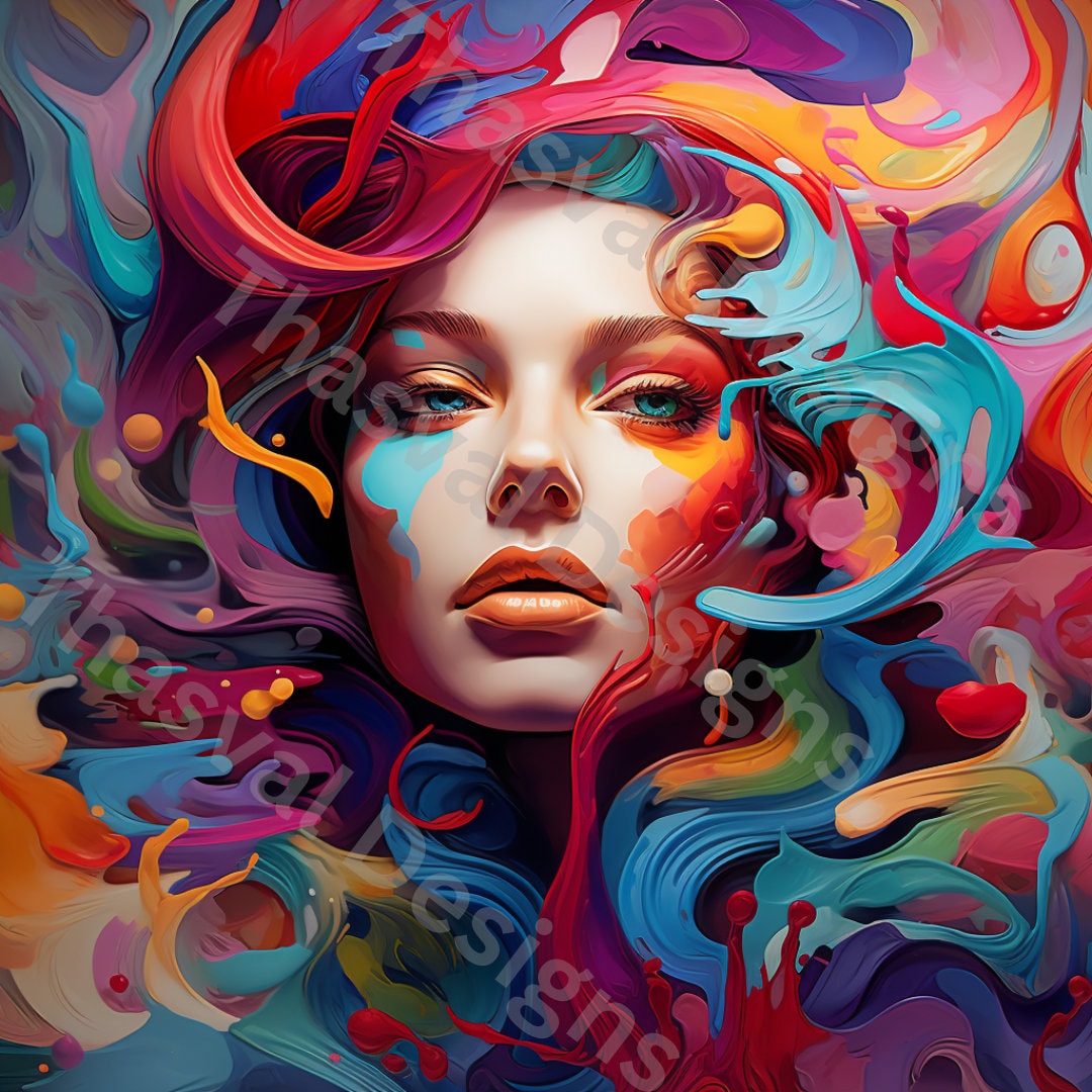 Abstract Woman Face Art, 7 High Quality Pngs, Bright and Colorful Woman ...