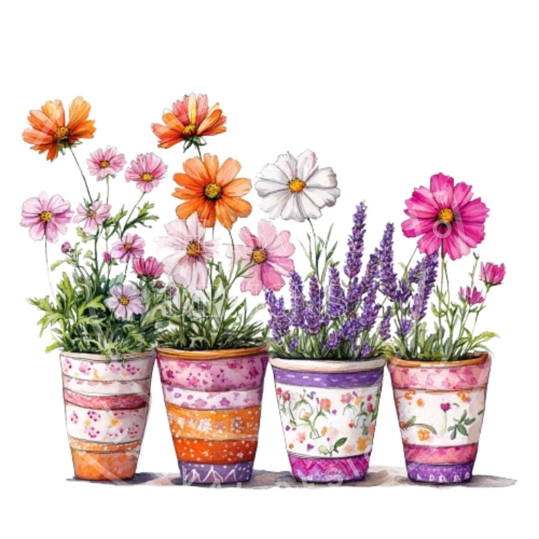 Whimsical Flower Pot Clipart, 9 PNG Floral Graphics (digital Download ...