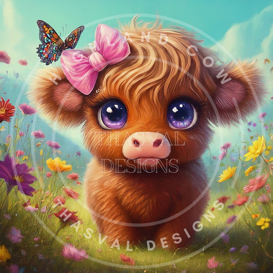 Spring Highland Cow Clipart, 15 High Quality Pngs, Cute Highland Cows ...
