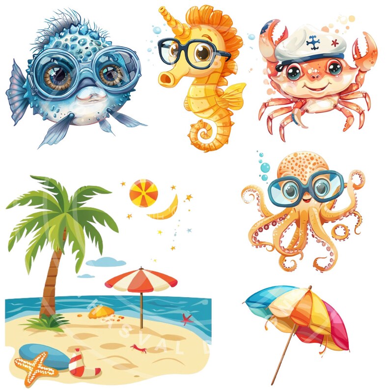 Beach Clipart: Summer Undersea Creatures PNG (digital Download) - Etsy