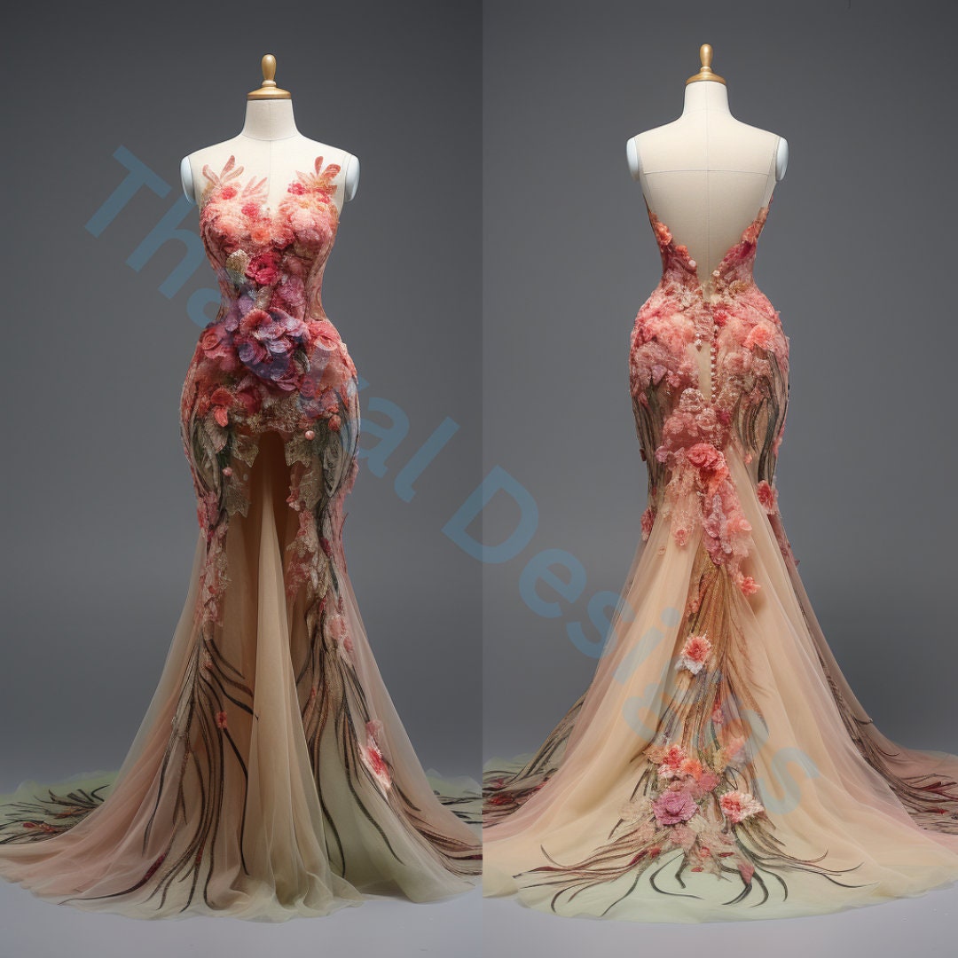 Elegant Prom Dresses Design Front and Back Clipart,23high-quality Pngs ...