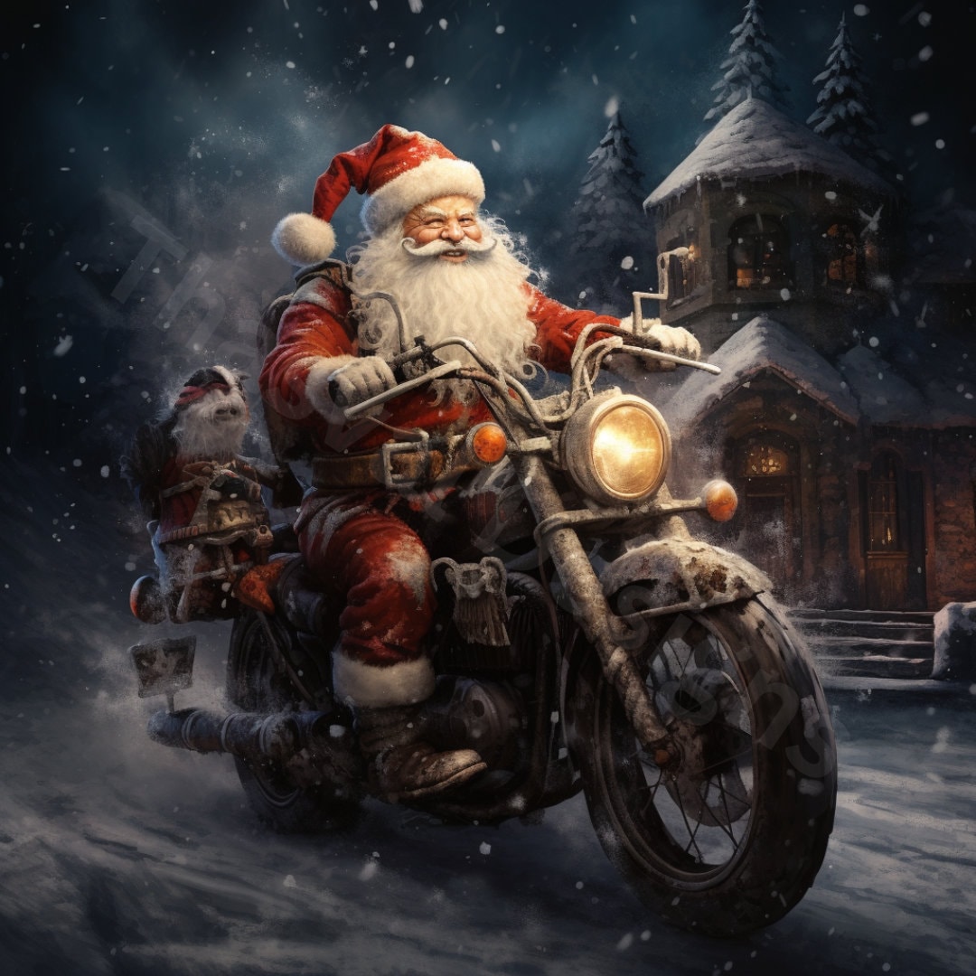 Santa Claus Riding Motorcycle Clipart 15 High Quality Pngs, Biker Santa ...