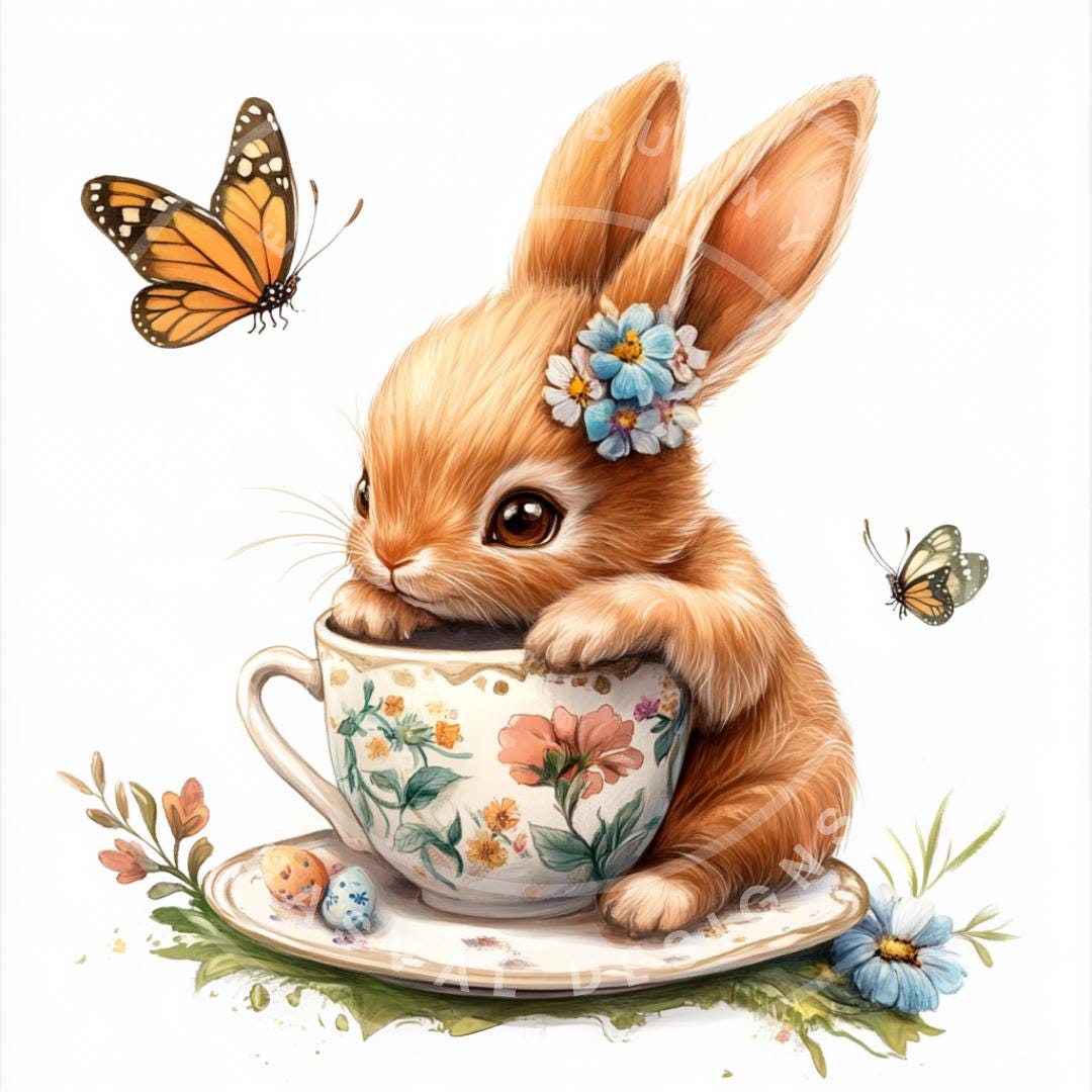 Easter Bunny Clipart Set-2, 12 High Quality PNG, Easter Clipart, Spring ...