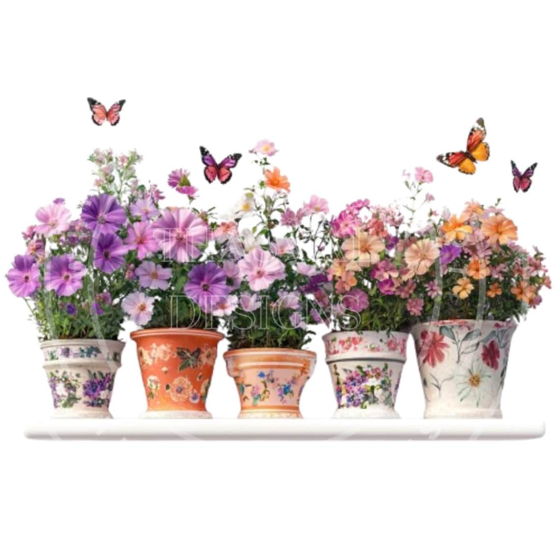Whimsical Flower Pot Clipart, 9 PNG Floral Graphics (digital Download ...