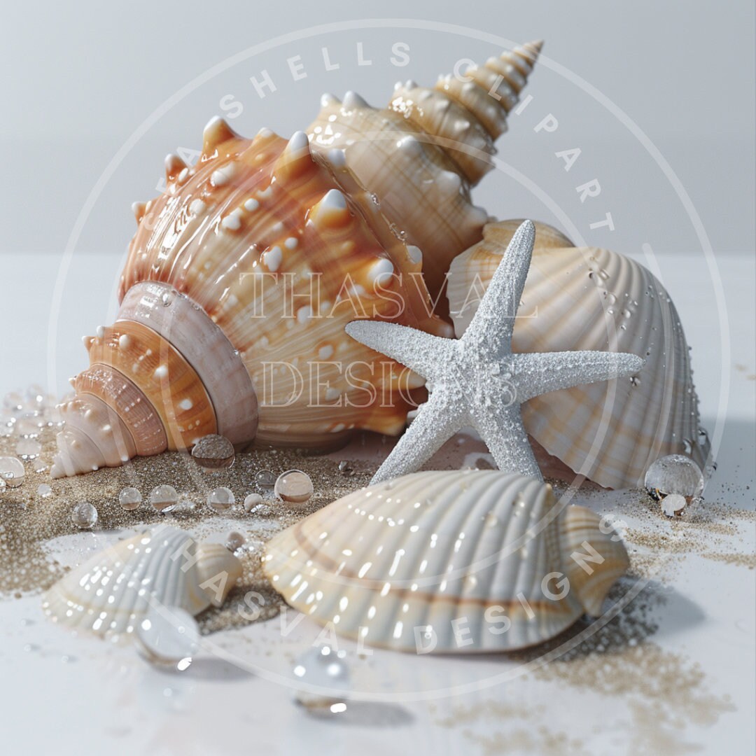 Sea Shells Clipart Set-2, 10 High-quality Pngs, Beach Clipart, Seashell ...