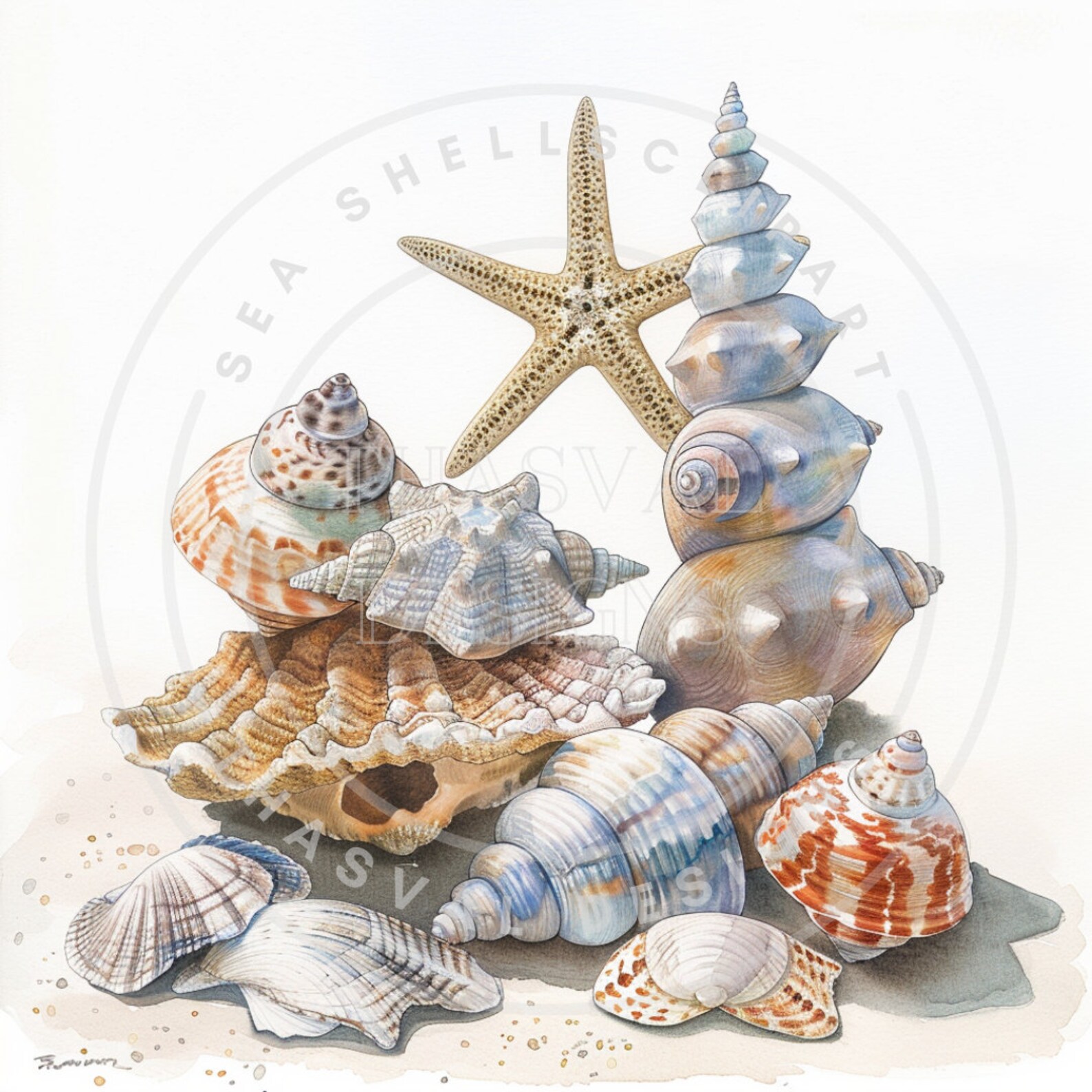Sea Shells Clipart, 12 High-quality Pngs, Beach Clipart, Seashell PNG ...