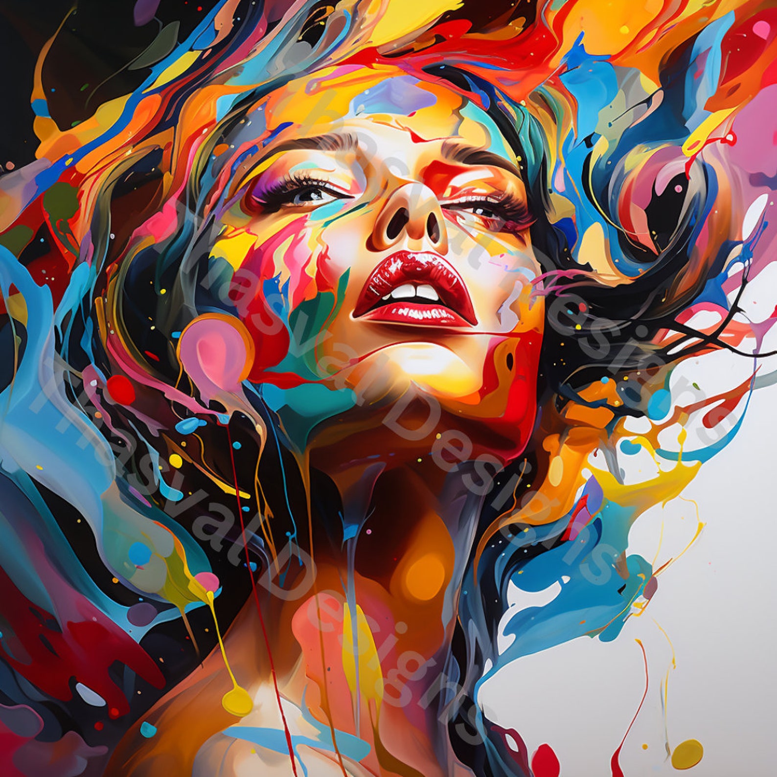 Abstract Woman Face Art, 7 High Quality Pngs, Bright and Colorful Woman ...