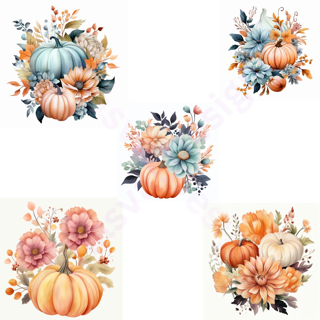 Pumpkin Bouquets Watercolor Clipart, Fall Clipart Digital Download ...