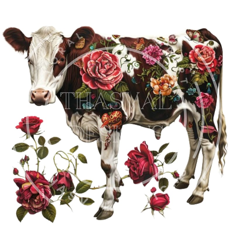 Floral Cow Clipart, 7 High-quality Pngs, Cows and Roses Farm PNG ...
