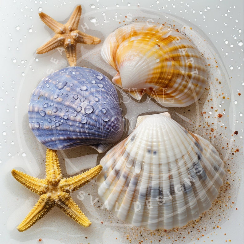 Sea Shells Clipart Set-2, 10 High-quality Pngs, Beach Clipart, Seashell ...