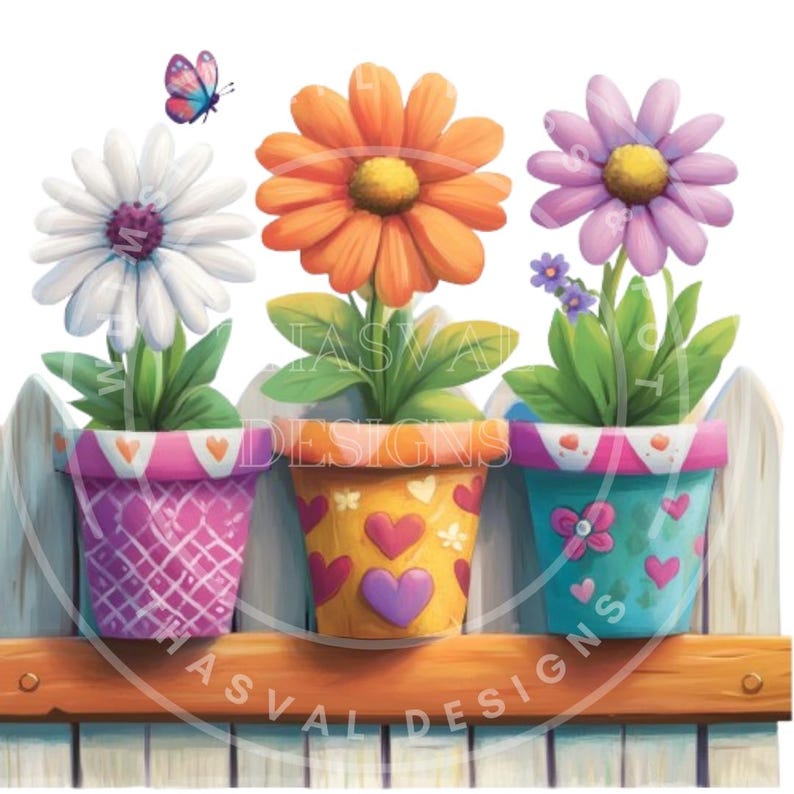 Whimsical Flower Pot Clipart, 9 PNG Floral Graphics (digital Download ...