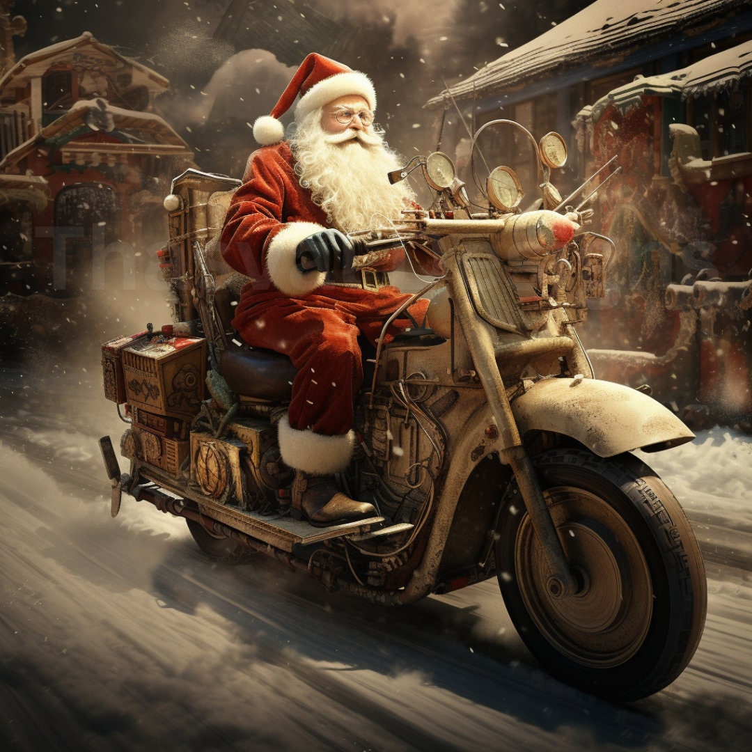 Santa Claus Riding Motorcycle Clipart 15 High Quality Pngs, Biker Santa ...