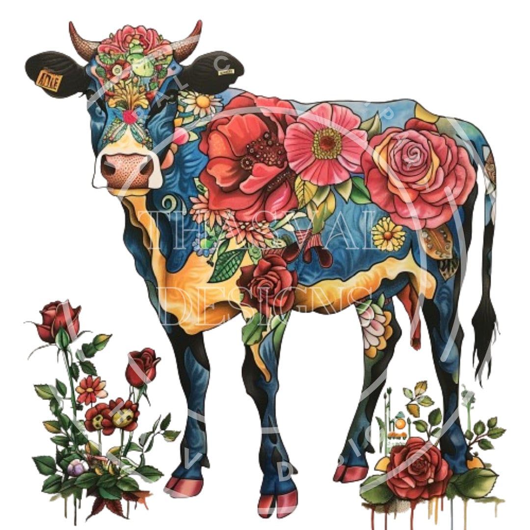 Floral Cow Clipart, 7 High-quality Pngs, Cows and Roses Farm PNG ...