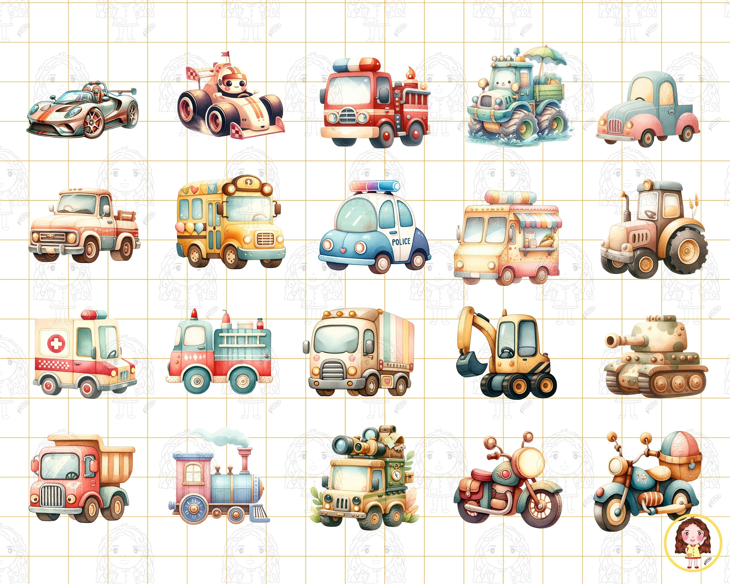 Adorable Vehicle Clipart Bundle | Cute Digital Art for Kids | Nursery ...