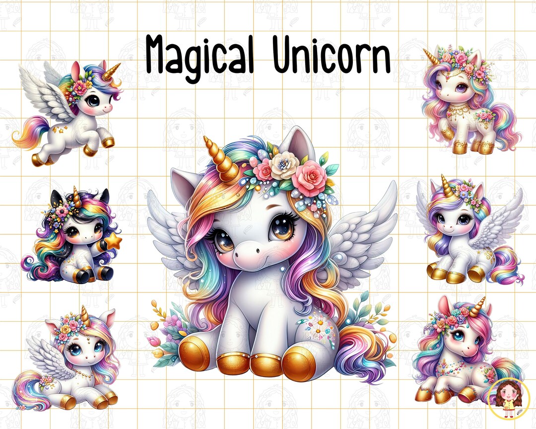 Magical Rainbow Unicorn Clip Art Bundle: Kids Crafts & Decor (digital ...