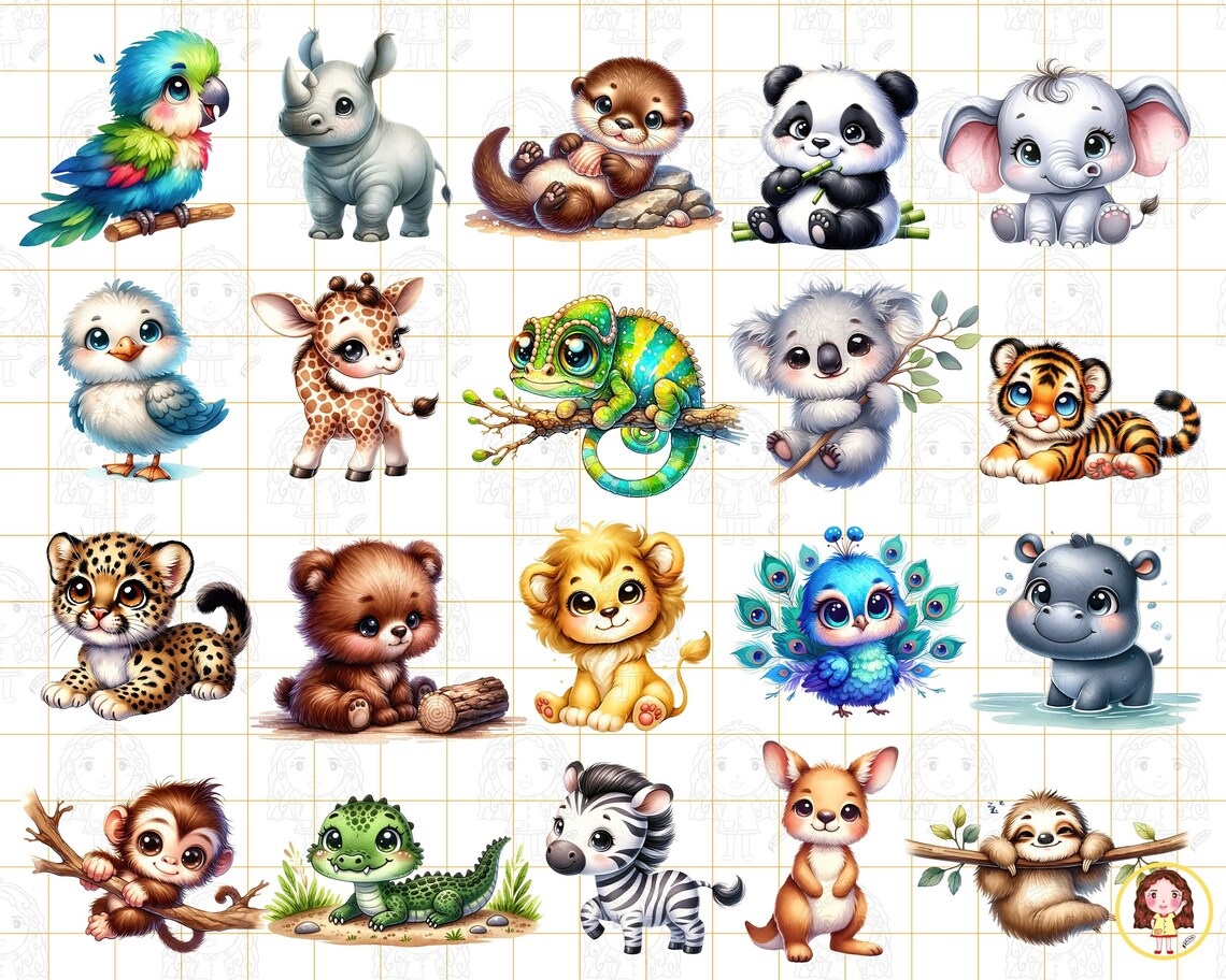 Cute Baby Animals Clip Art Set | Digital Download | Adorable Wildlife ...