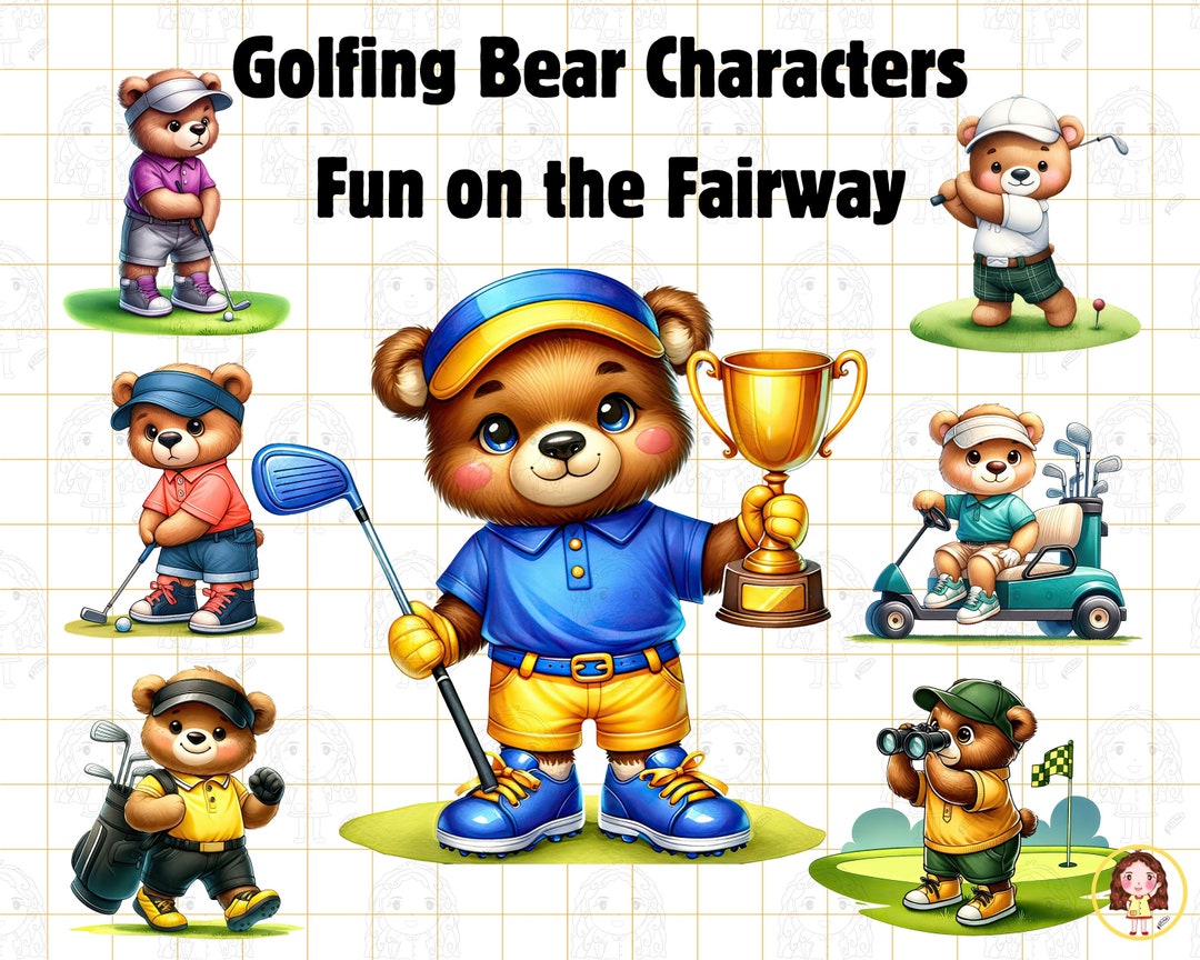 Golfing Bear Fun on the Fairway Clipart, PNG, Golfing Teddies, Sports ...