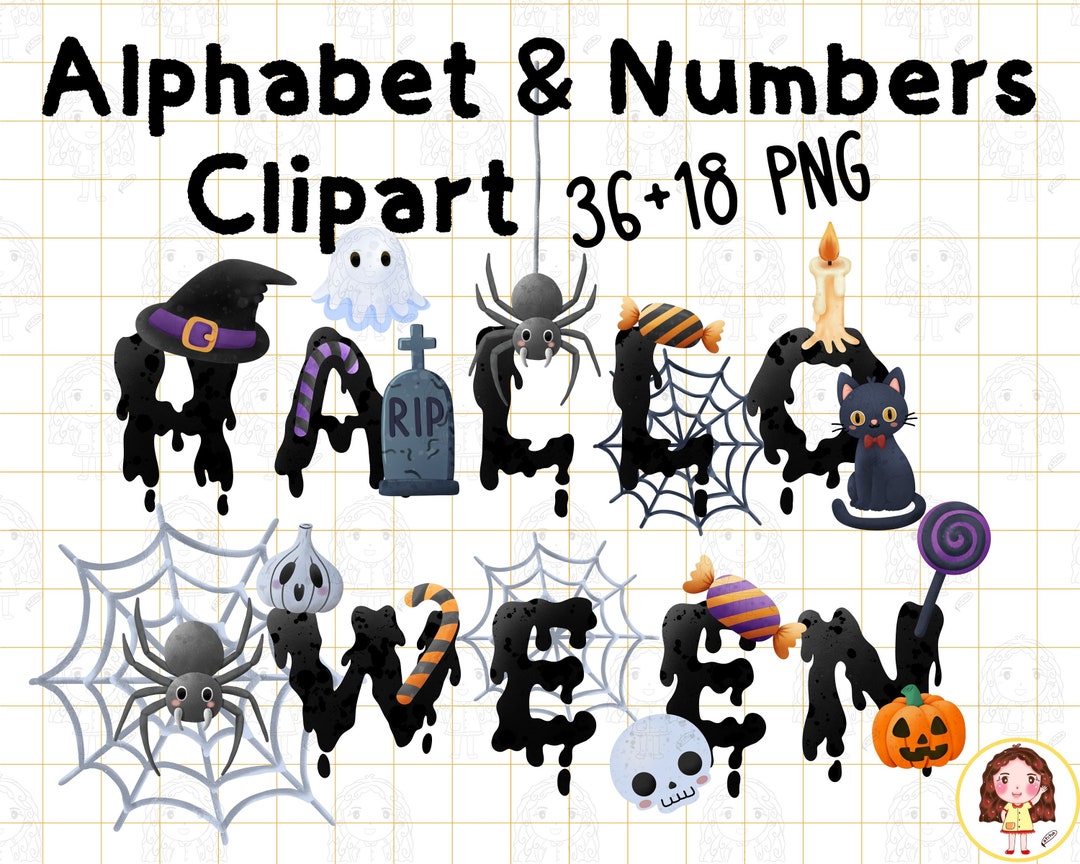 Hand-drawn Halloween Alphabet Clipart: Letters & Numbers (digital ...