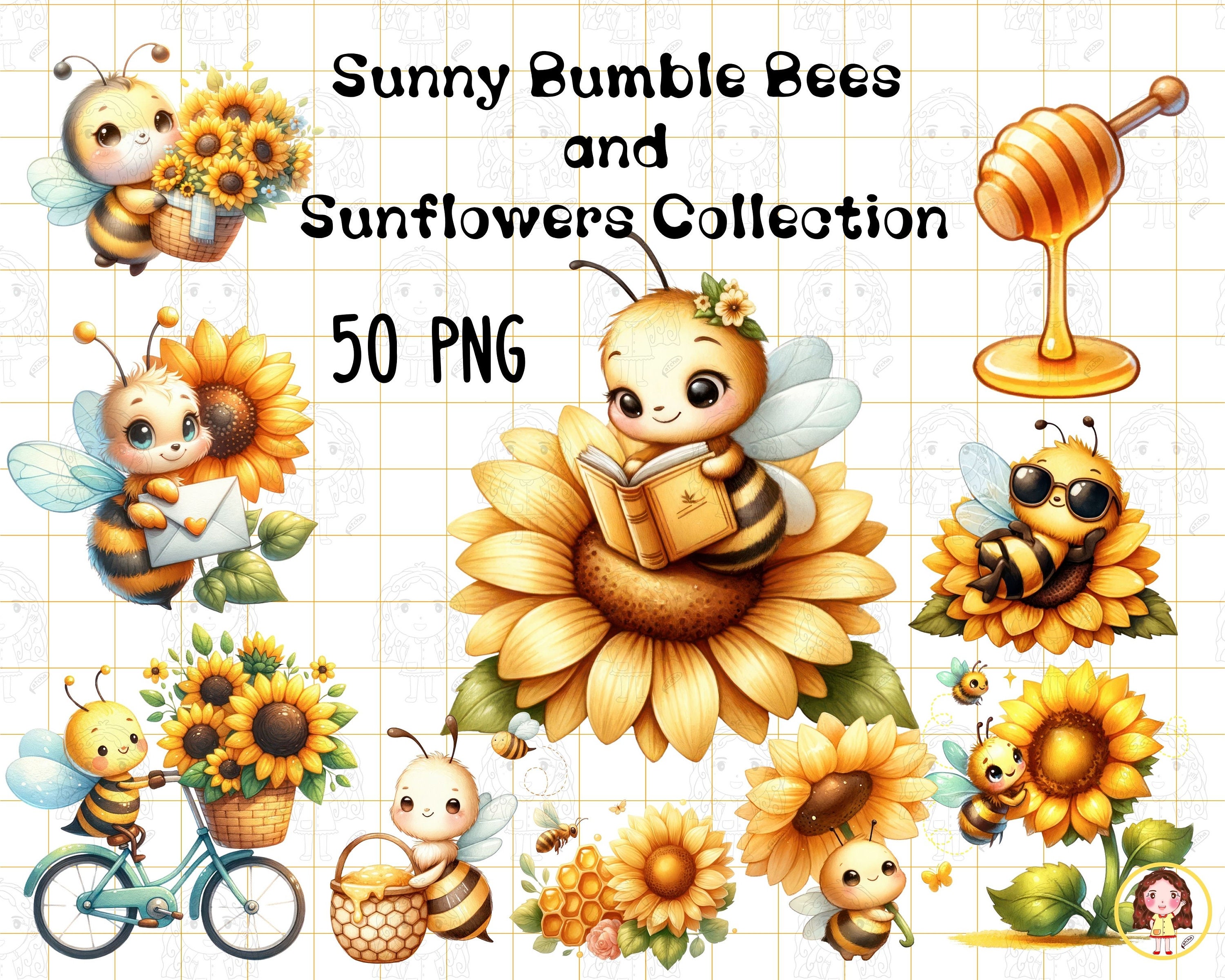 Bumble Bee & Sunflower Clipart Bundle: 50 PNG Graphics (commercial Use ...