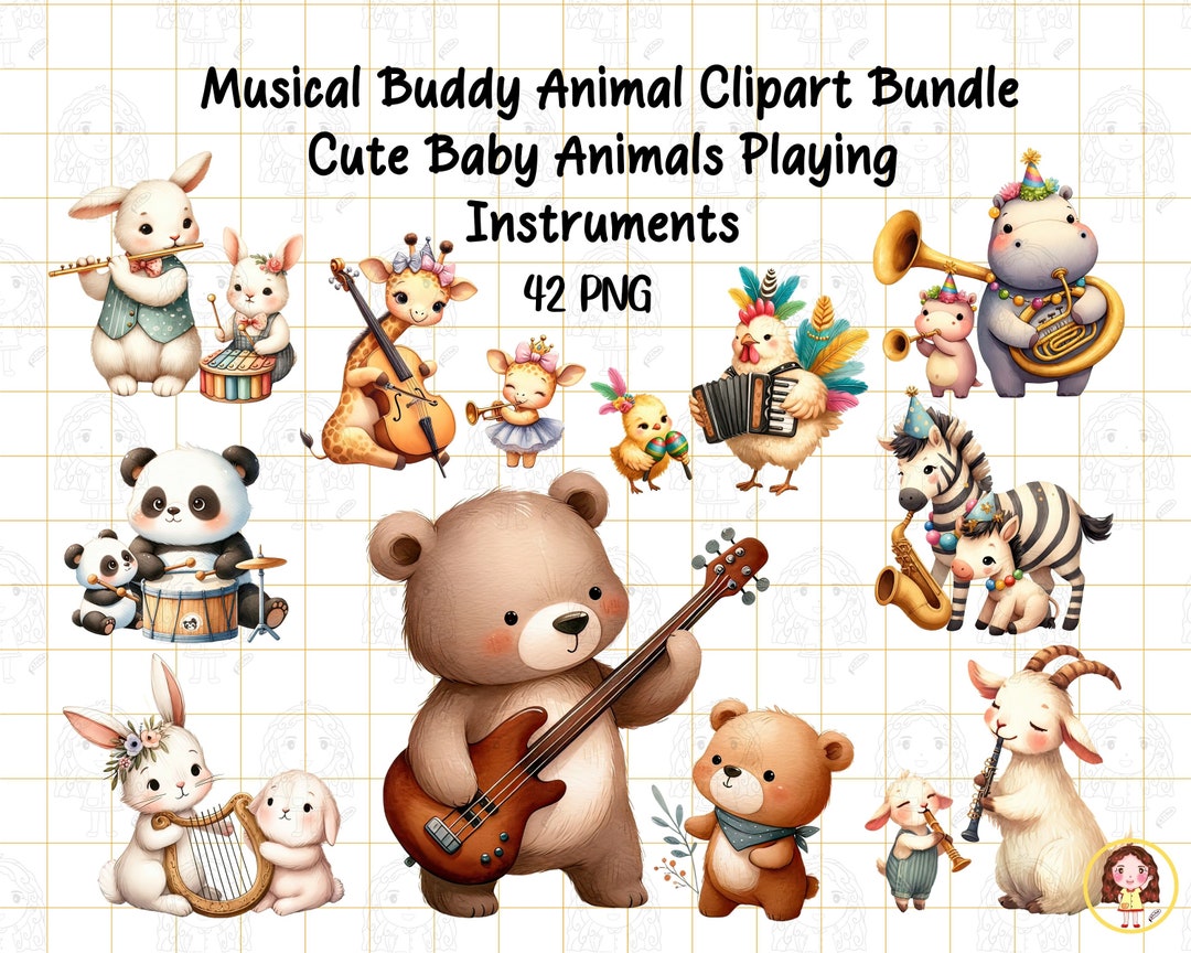 Musical Buddy Animal Clipart Bundle | Cute Baby Animals With ...