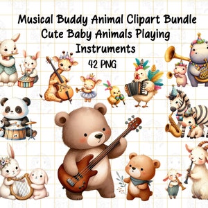 Musical Buddy Animal Clipart Bundle | Cute Baby Animals With ...