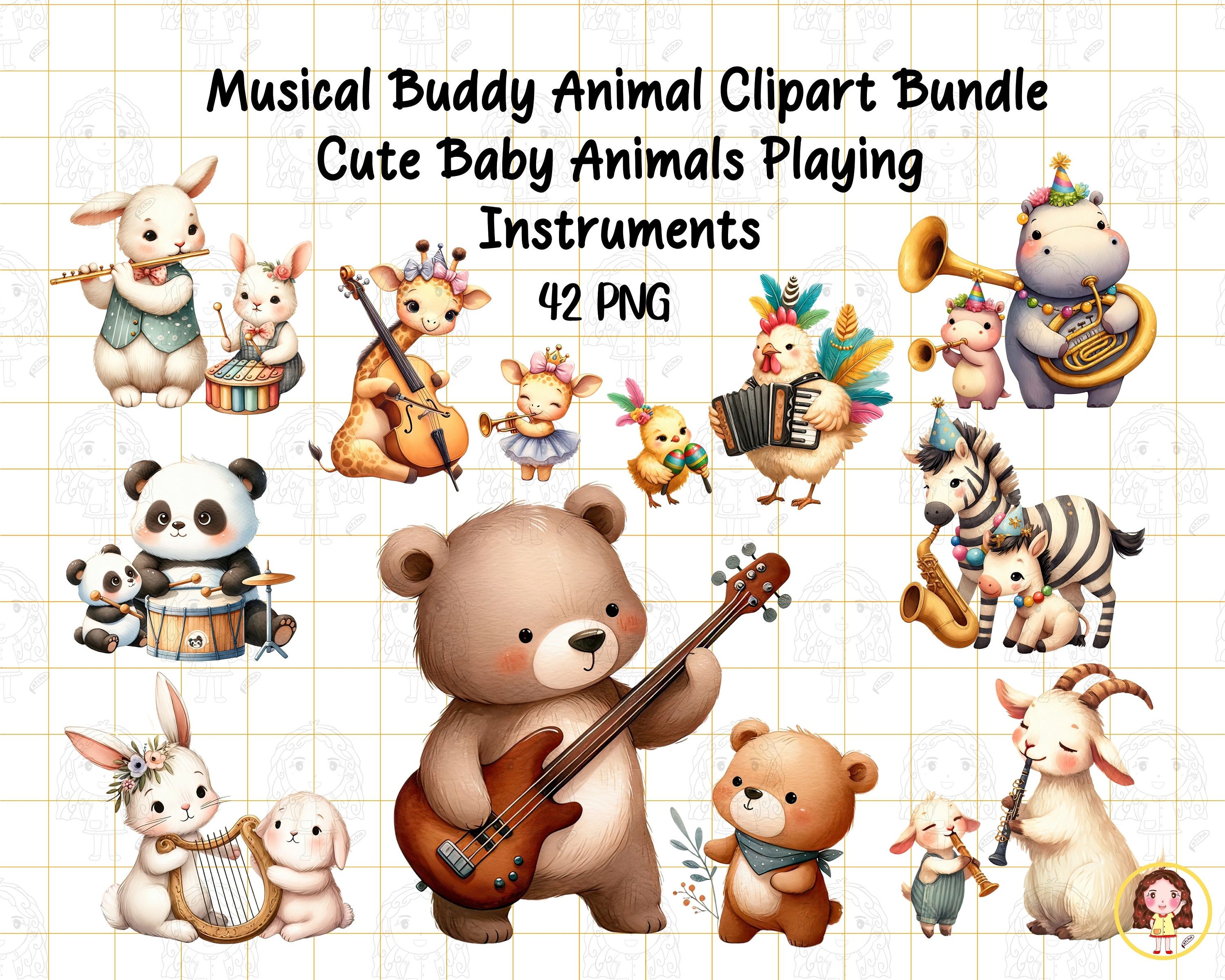 Musical Buddy Animal Clipart Bundle | Cute Baby Animals With ...