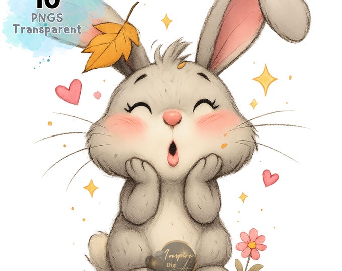 Funny Bunny Clipart 20 Png, Cute Caricature Pets, Quirky Rabbit ...