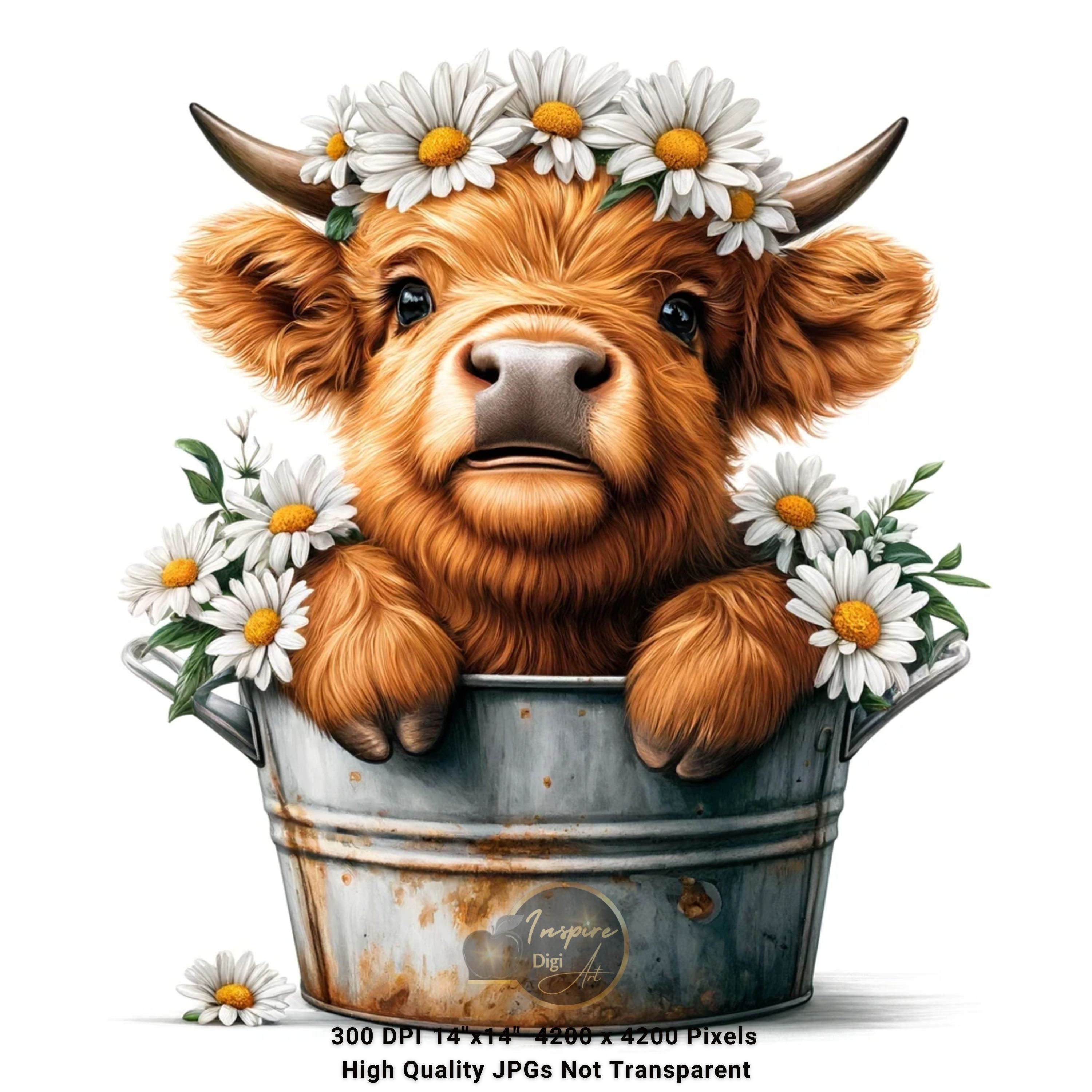 Highland Cow Bucket, Funny Highland Cow Clipart, Watercolor Whimsical ...