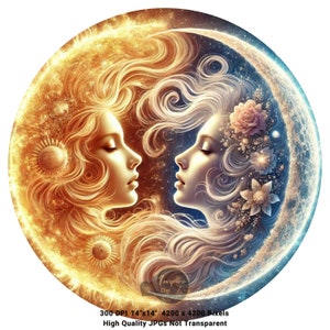 Mystical Sun and Moon Clipart, Yin Yang Sun and Moon, Goddess Moon and ...
