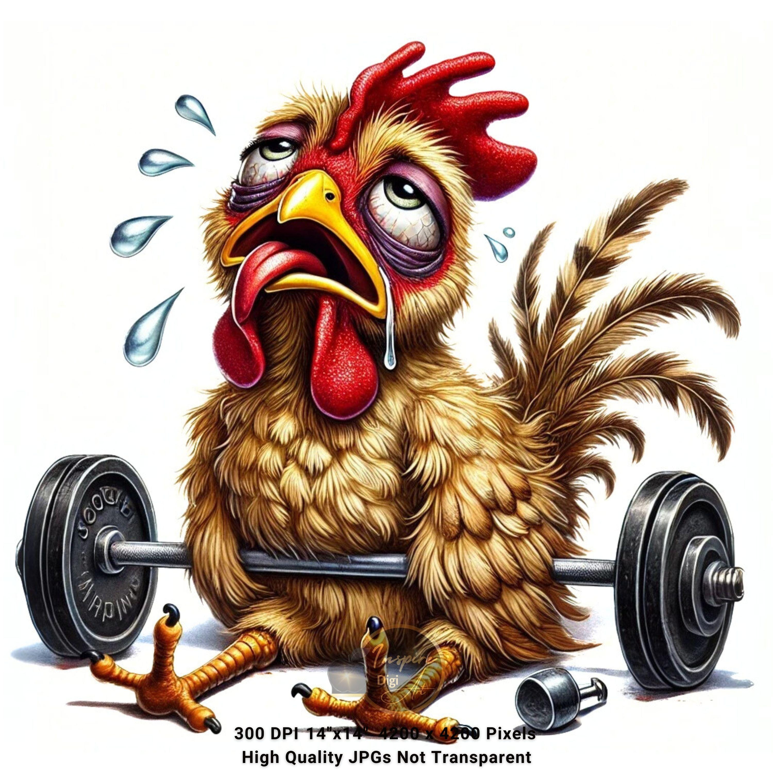 Funny Gym Chicken Clipart, Workout Chicken Illustrations, Hilarious ...