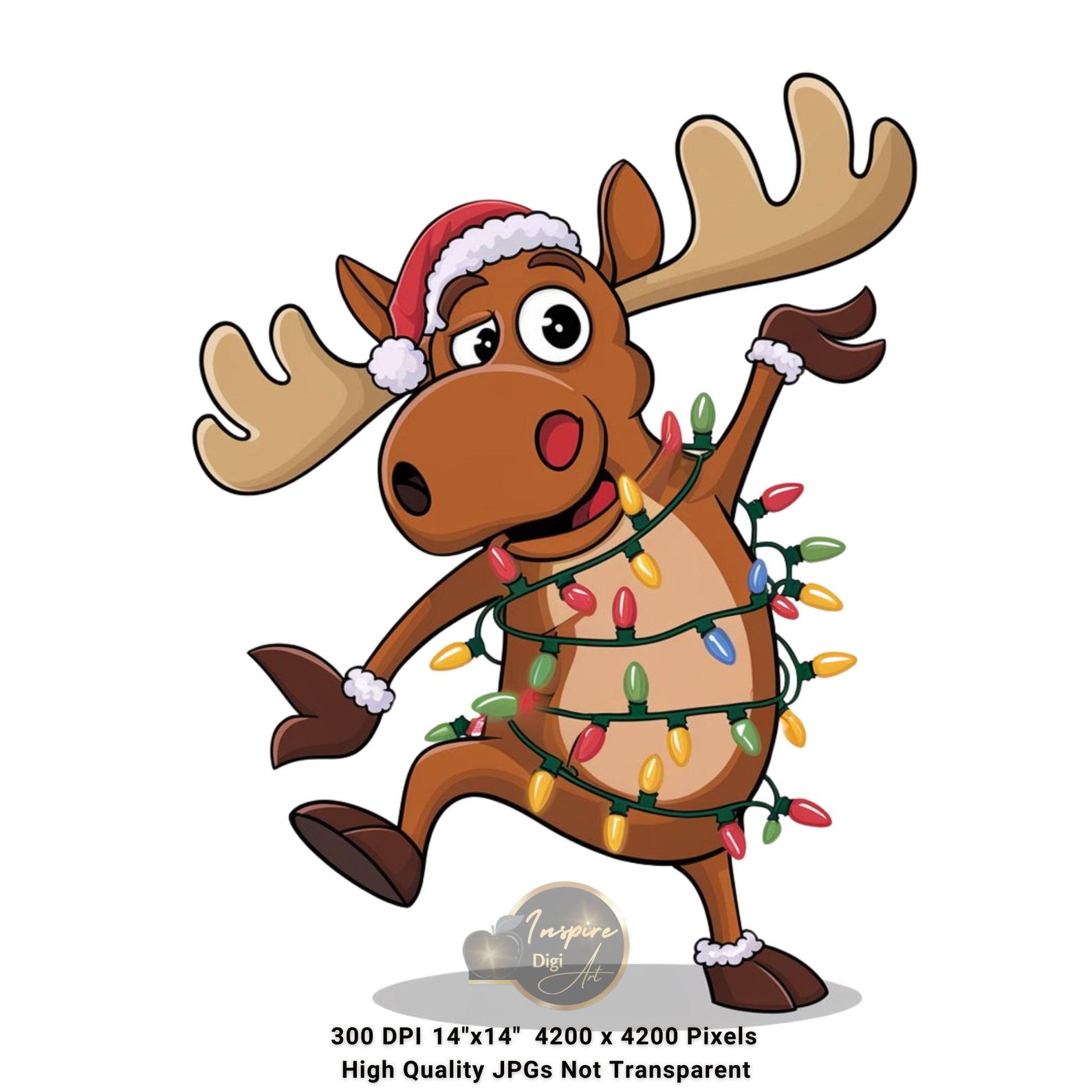 Moose Christmas Clipart, Moose Tangled in Christmas Lights, Funny Moose ...