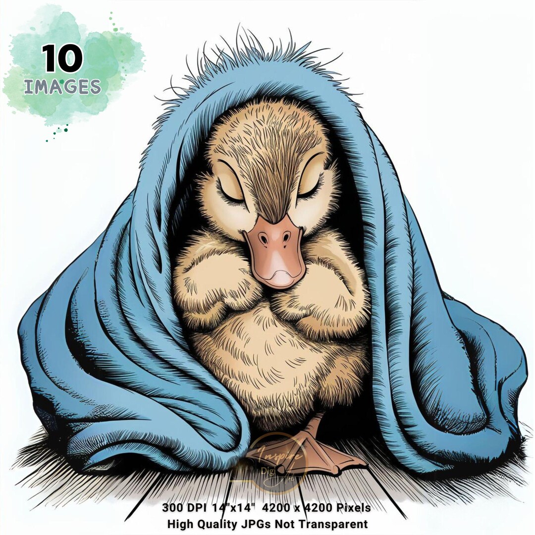 Quirky Sleepy Duckling Clipart, Crazy Funny Frizzy Duckling, Cute Duck ...