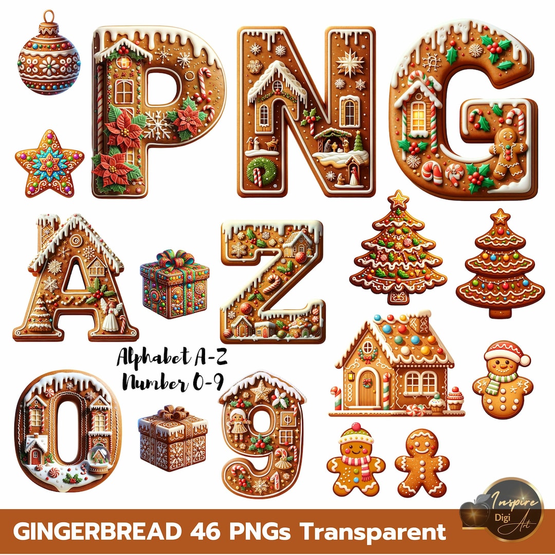 Gingerbread House Letters, Gingerbread Cookie Alphabet, Christmas ...