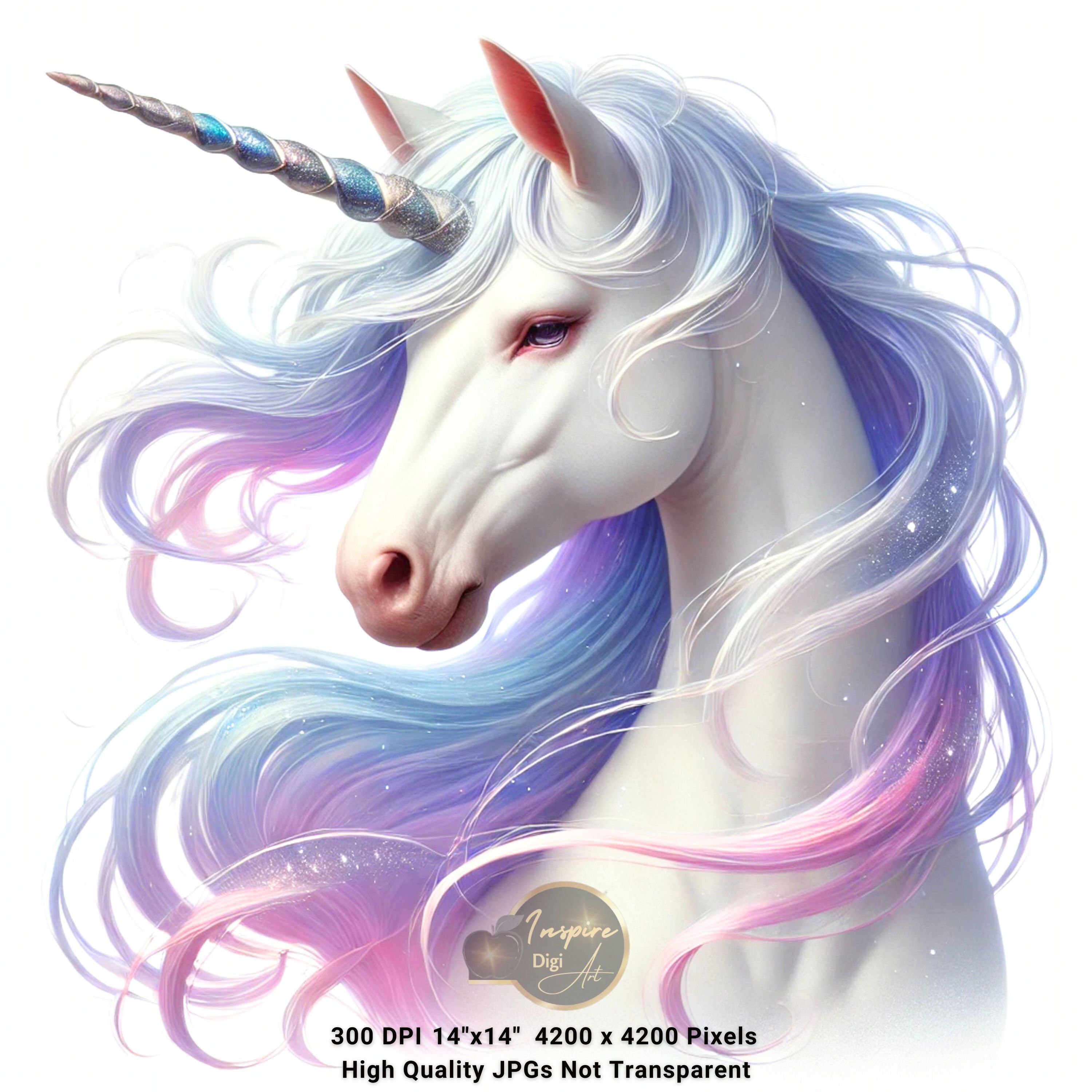 Enchanting Mystical Unicorn Clipart, Pastel Unicorn Print, Watercolor ...
