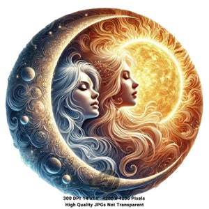 Mystical Sun and Moon Clipart, Fantasy Magical Celestial Sun and Moon ...
