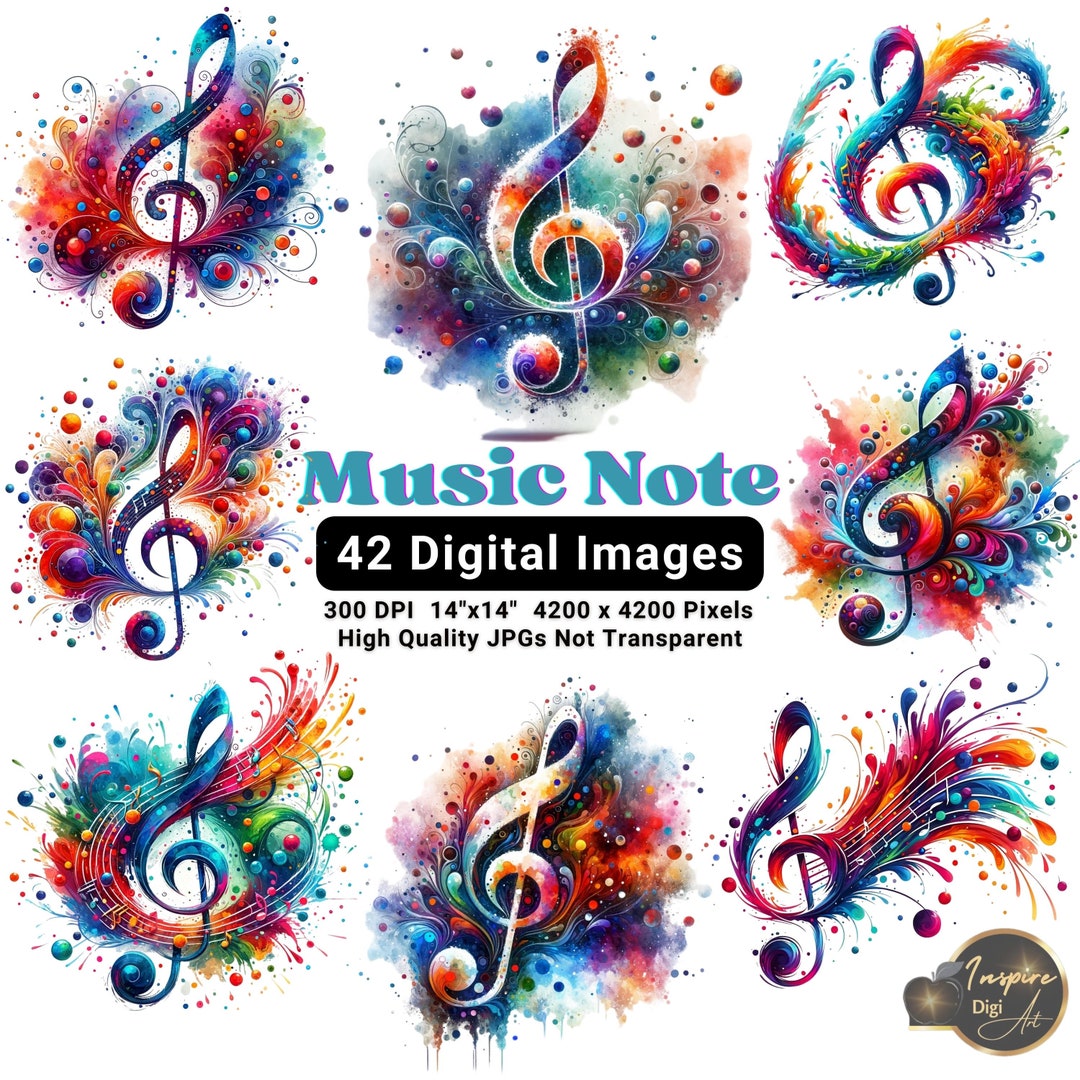 Music Note Clipart, Watercolor Music Notes, Printable Music Note ...