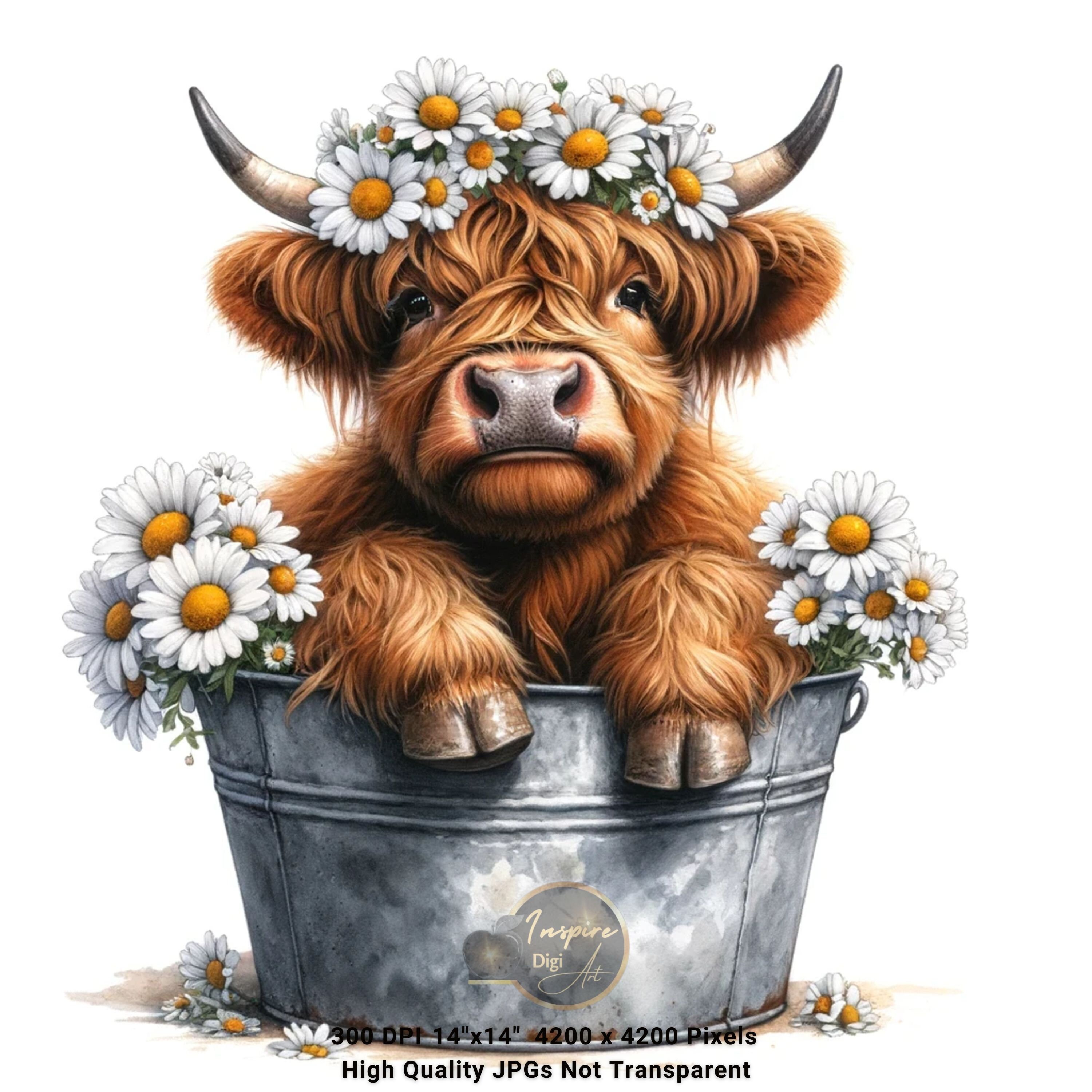 Highland Cow Bucket, Funny Highland Cow Clipart, Watercolor Whimsical ...