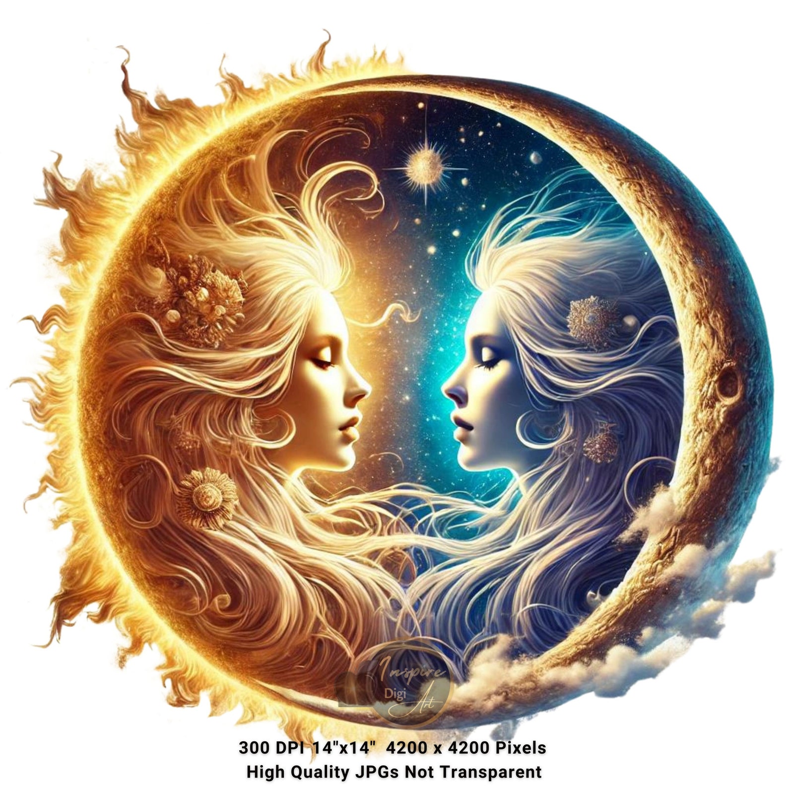 Mystical Sun and Moon Clipart, Fantasy Magical Celestial Sun and Moon ...