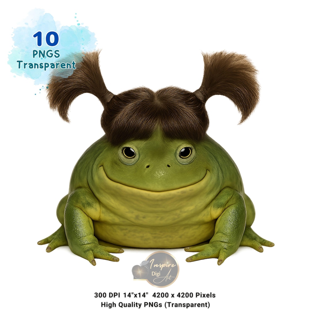 Funny Frog With Wigs Clipart PNG Bundle – Cute Cartoon Frog Hairstyles ...
