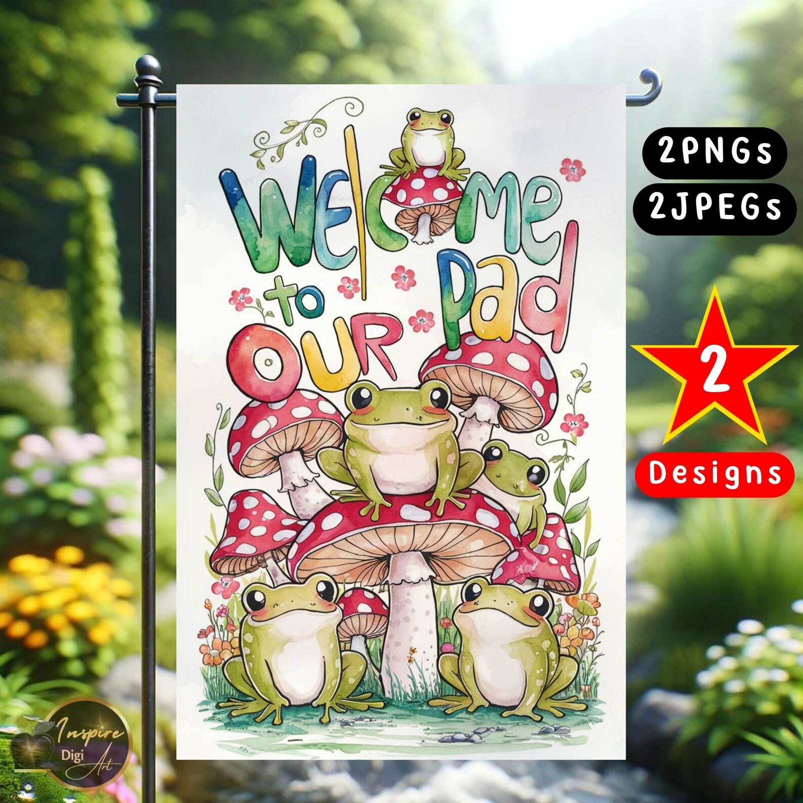 Garden Flag Designs for Sublimation, Welcome to Our Pad, Frog Welcome ...
