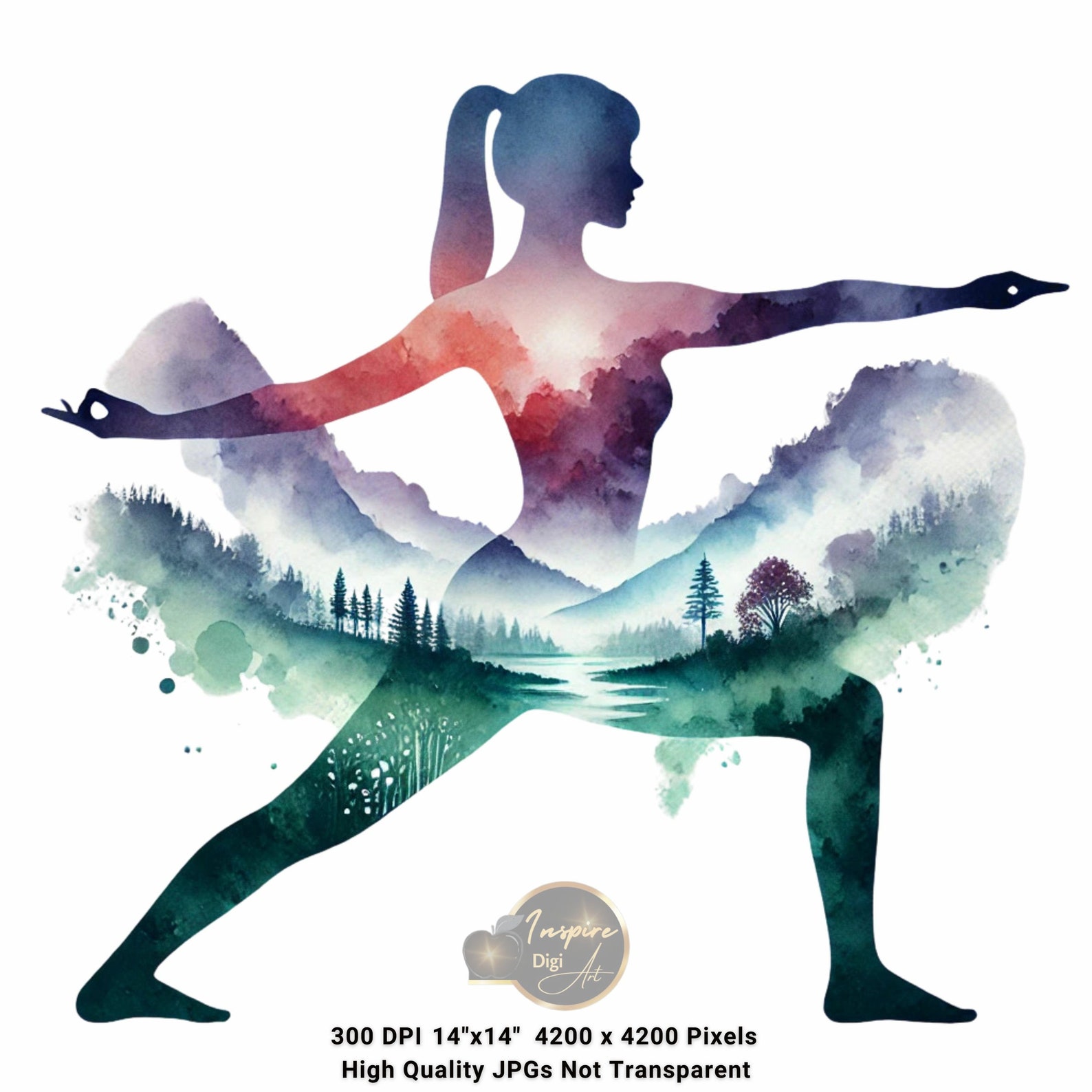 Serene Yoga Silhouette Clipart With Scenic Watercolor Landscapes ...