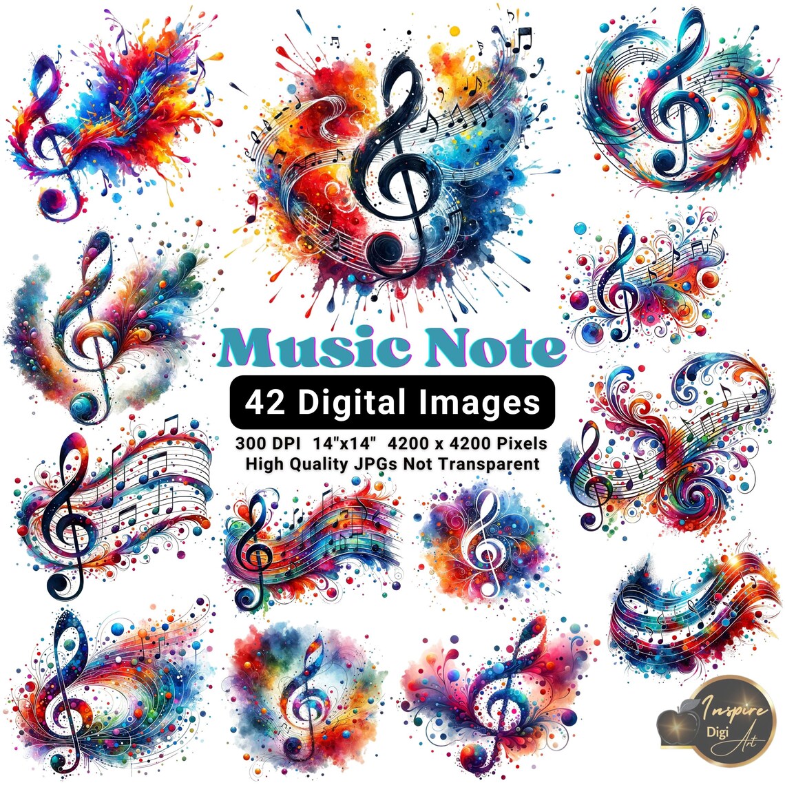 Music Note Clipart, Watercolor Music Notes, Printable Music Note ...