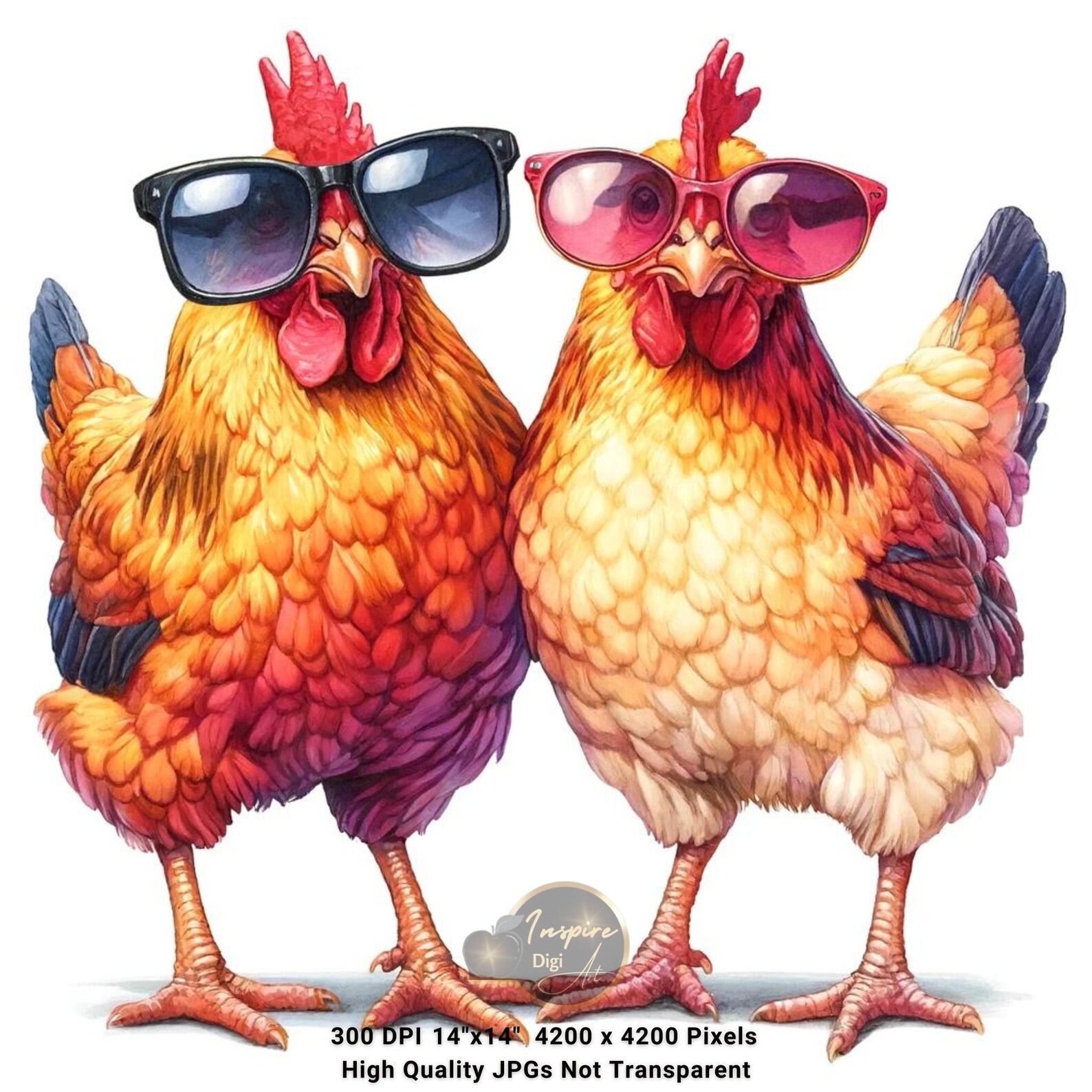 Funny Chickens Clipart, Cool Chickens Clipart, Watercolor Chickens ...