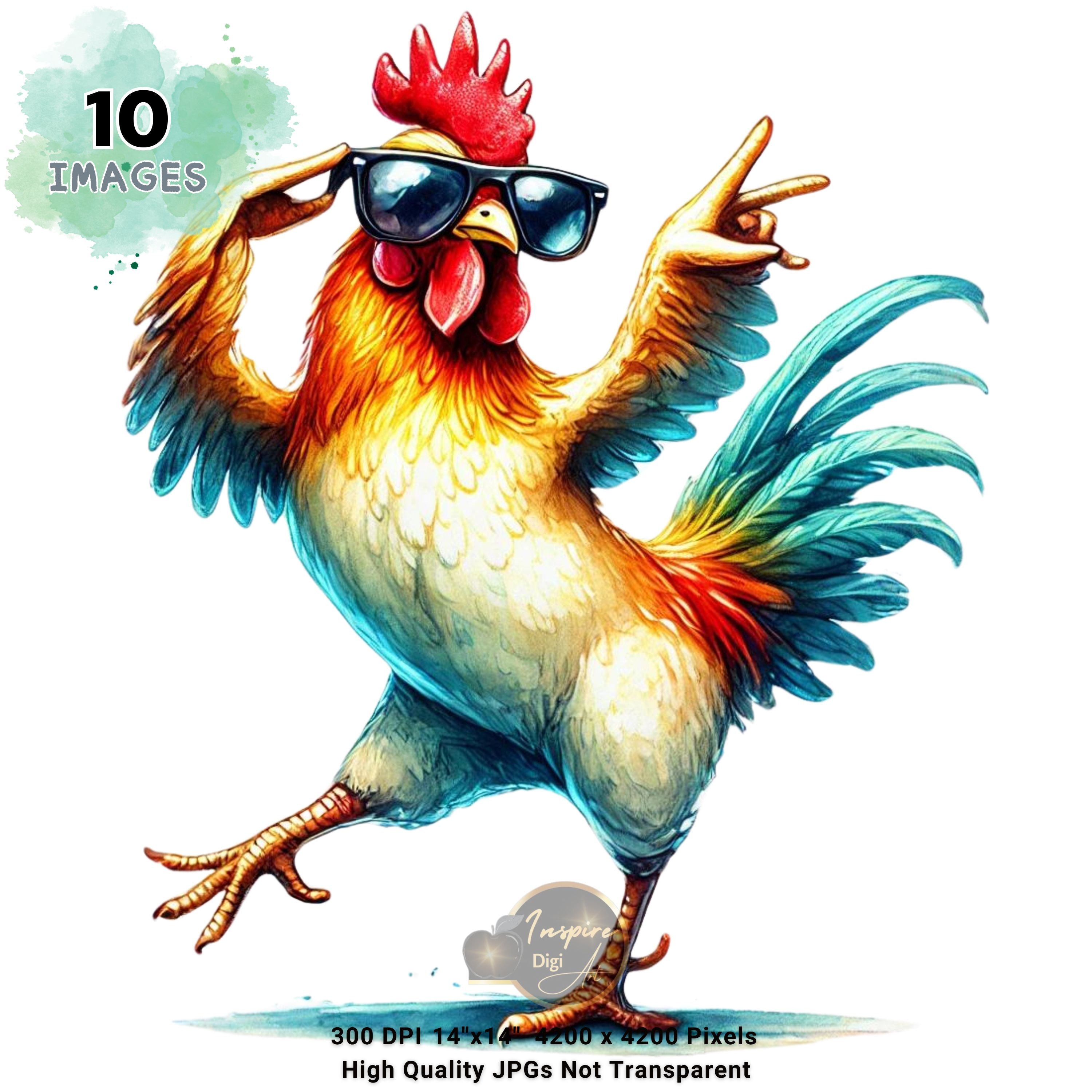 Chicken Clipart, Funny Chicken Clipart, Whimsical Chicken, Watercolor Chicken Clipart, Cool ...