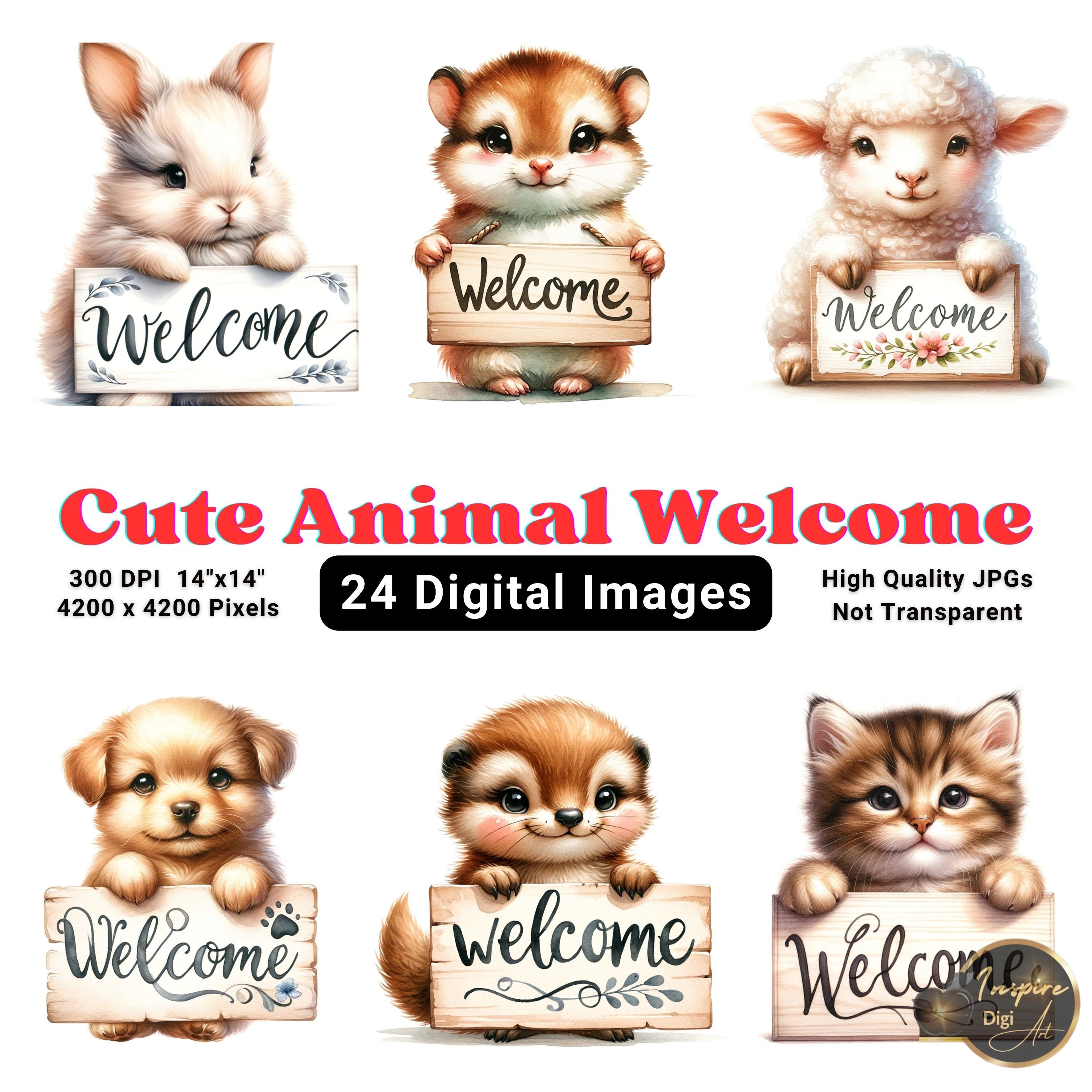 Cute Animal Welcome Watercolor Clipart, Welcome Baby Clipart, Welcome ...