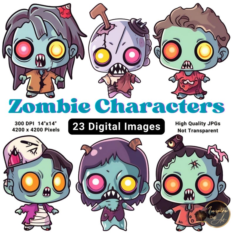 Cute Zombie Clipart Set, Spooky Cartoon Zombies, Halloween Chibi ...