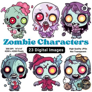 Cute Zombie Clipart, Zombie Characters, Cute Halloween Clipart, Kawaii ...